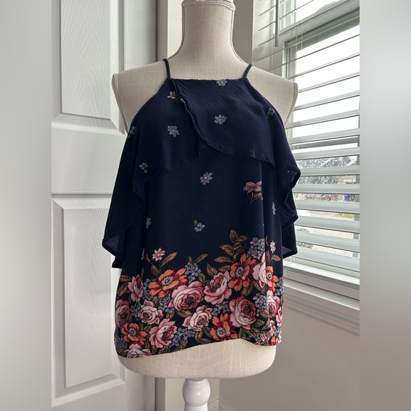 Blue Rain | Tops | Blue Rain Floral Ribbed Flowy Tneck Cold Shoulder ...